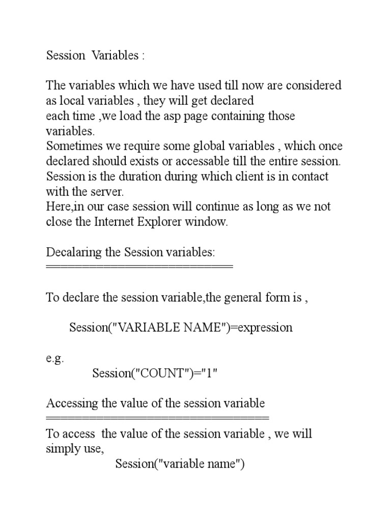 Session Variables | PDF | Active Server Pages | Variable (Computer Science)