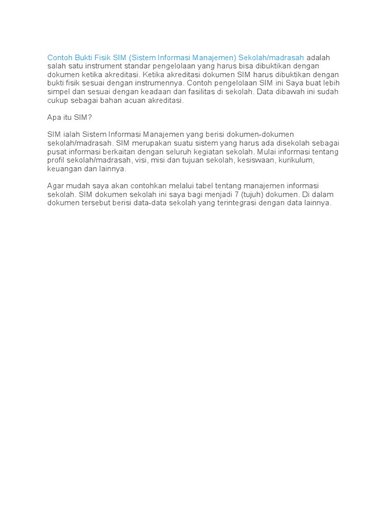 Contoh Bukti Fisik SIM Untuk Akreditasi | PDF