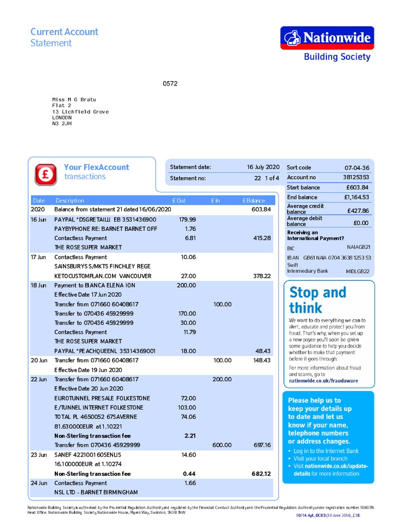Statement 16jul2020 | PDF | Overdraft | Cheque