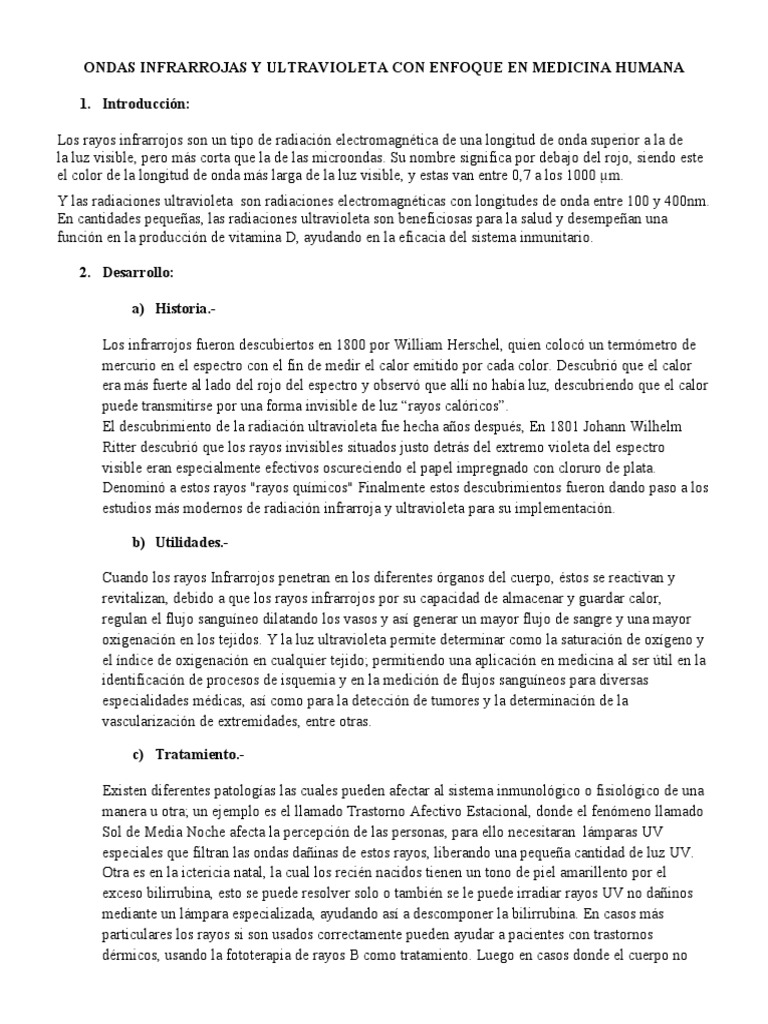 Ondas Infrarrojas y Ultravioleta Con Enfoque en Medicina Humana | PDF ...