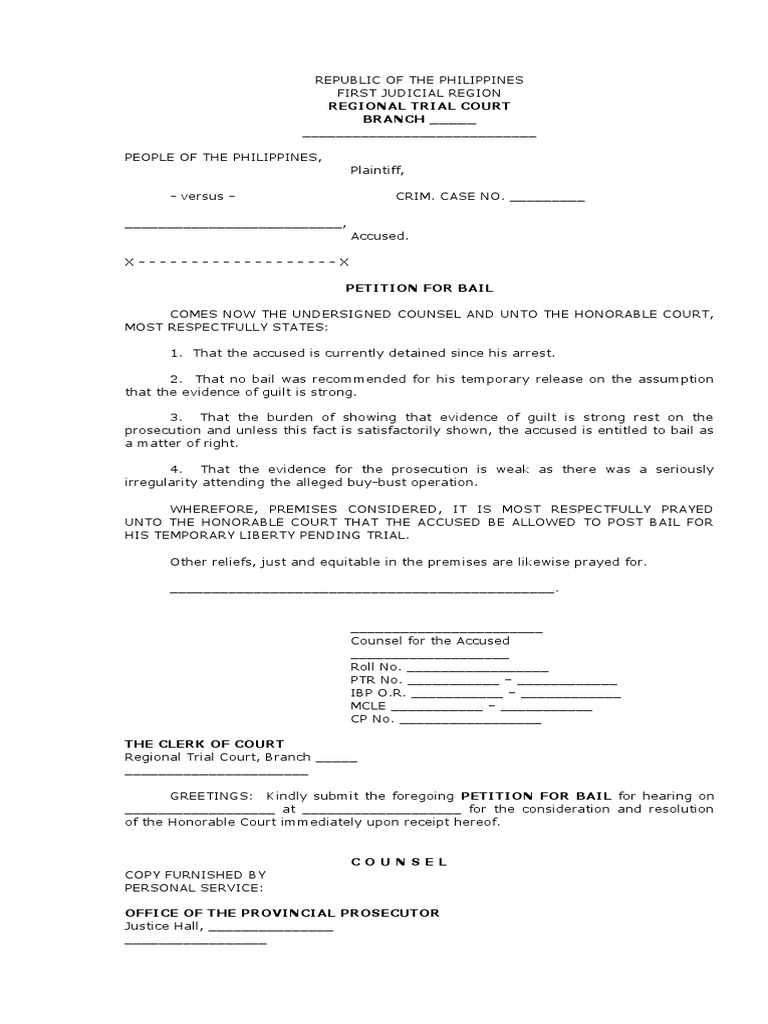 Petition for Bail in Criminal Case | PDF | Finance & Money Management ...