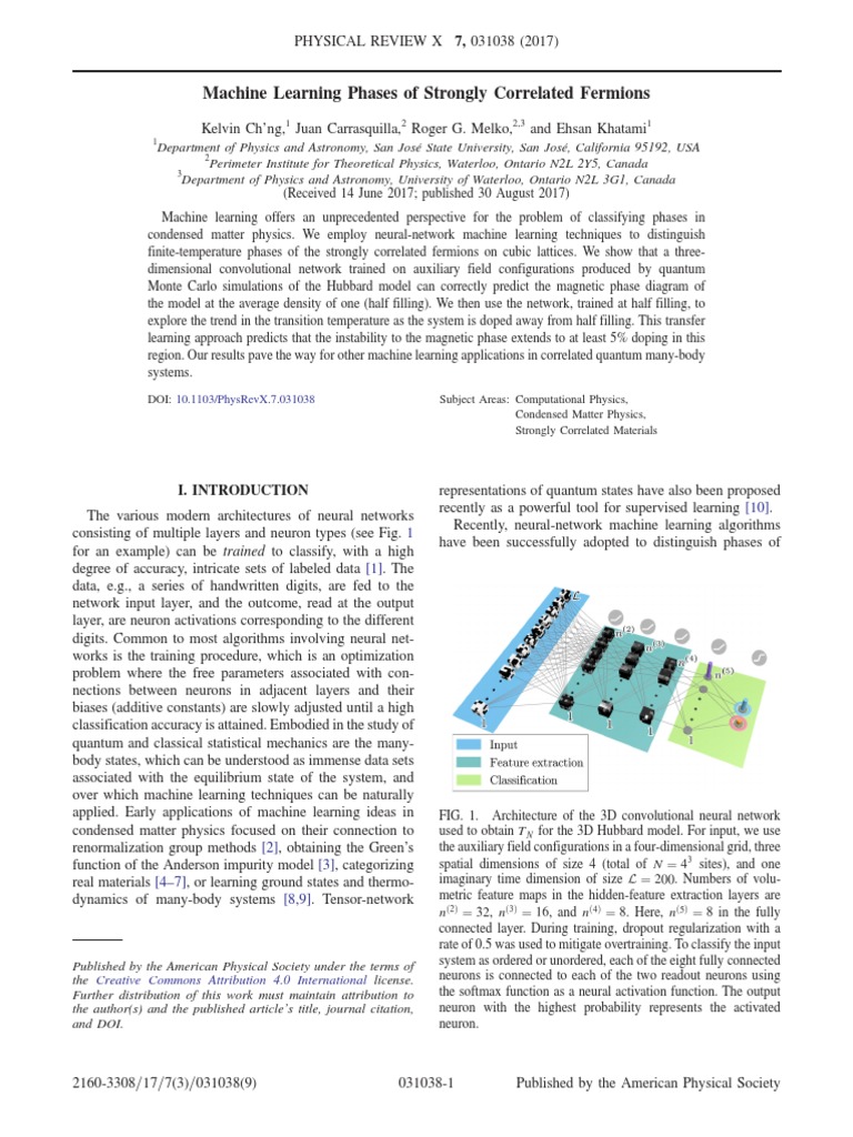 Machine Learning Phases of Strongly Correlated Fermions | PDF | Artificial Neural Network ...