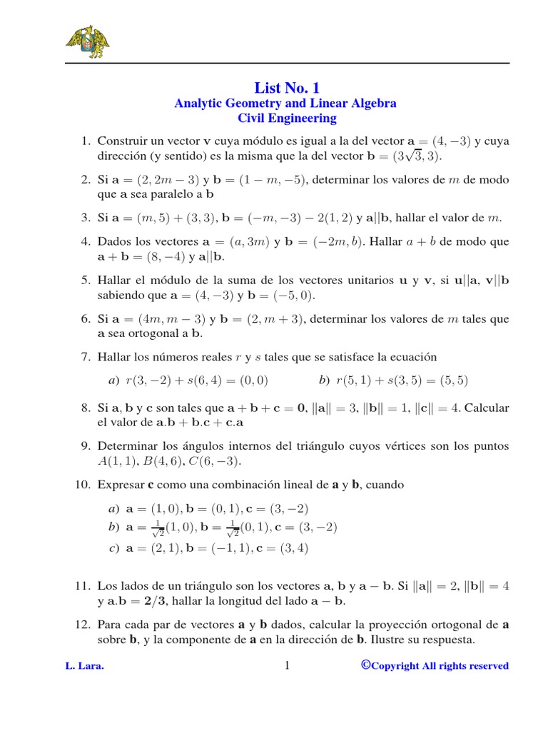 Ejercicios de Algebra Lineal | PDF | Vector Euclidiano | Triángulo
