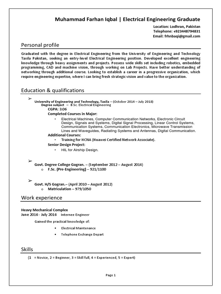 Farhan Iqbal: Electrical Engineer Profile | PDF | Embedded System ...