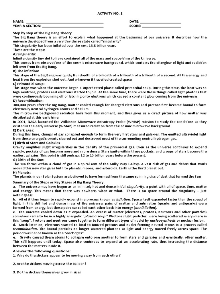 Answer The Following Questions | PDF | Chronology Of The Universe | Big ...