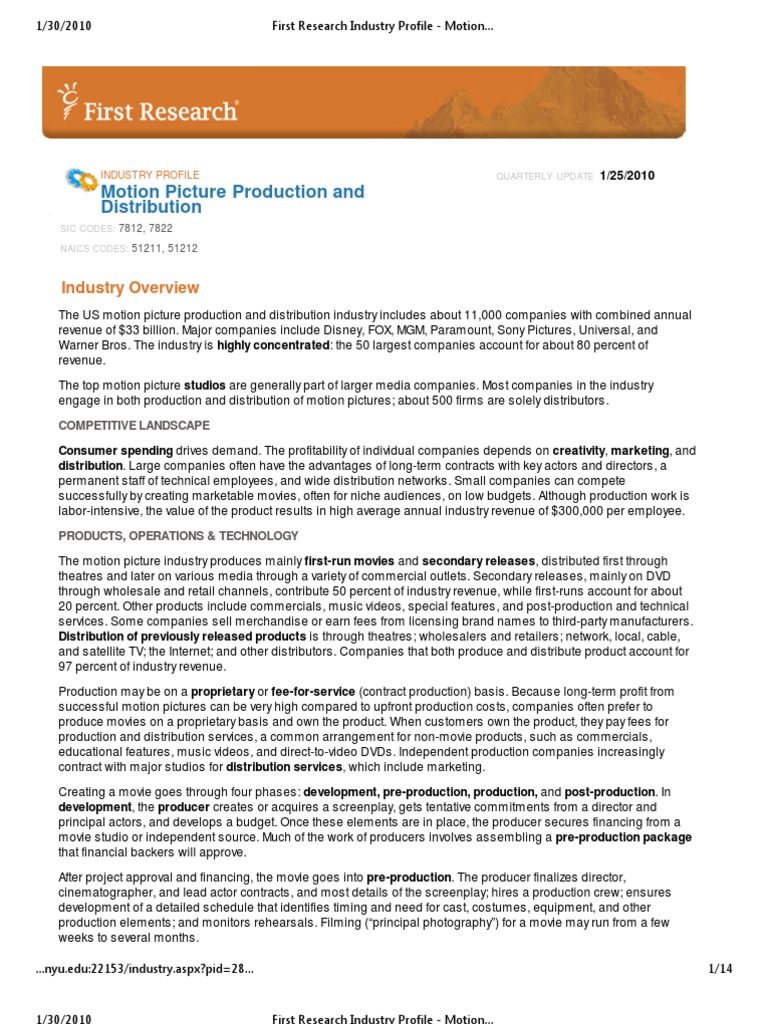 First Research Industry Profile - Motion Picture Production and ...