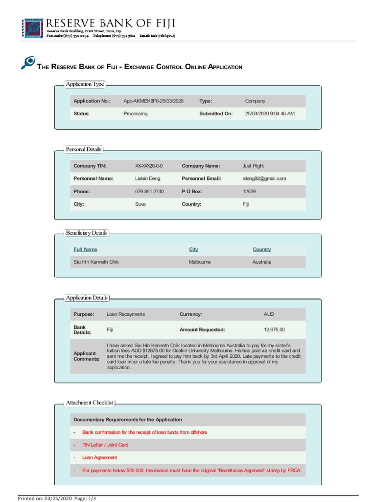 RBF Eservice - Exchange Control Application | PDF | Receipt | Loans