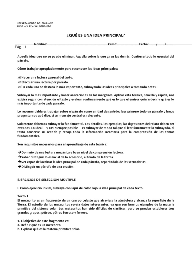 Ejercicios sobre ideas principales para niños | PDF | Luna | Tierra