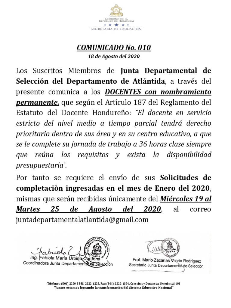 Atlantida Comunicado 010 Solicitudes de Completacion | PDF