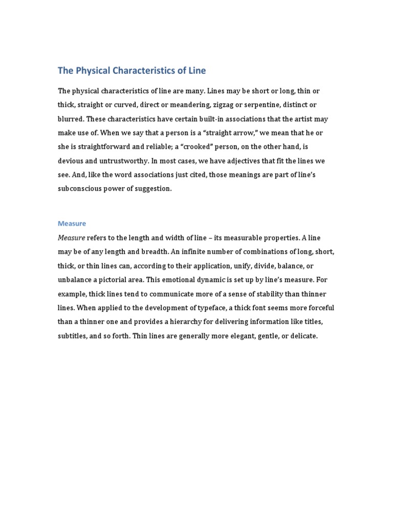 The Physical Characteristics of Line: Measure | PDF | Drawing | Nature