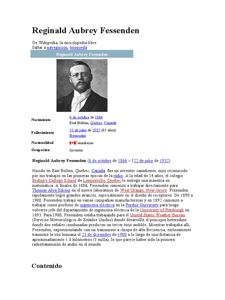 Reginald Aubrey Fessenden | PDF | Inalámbrico | Electricidad