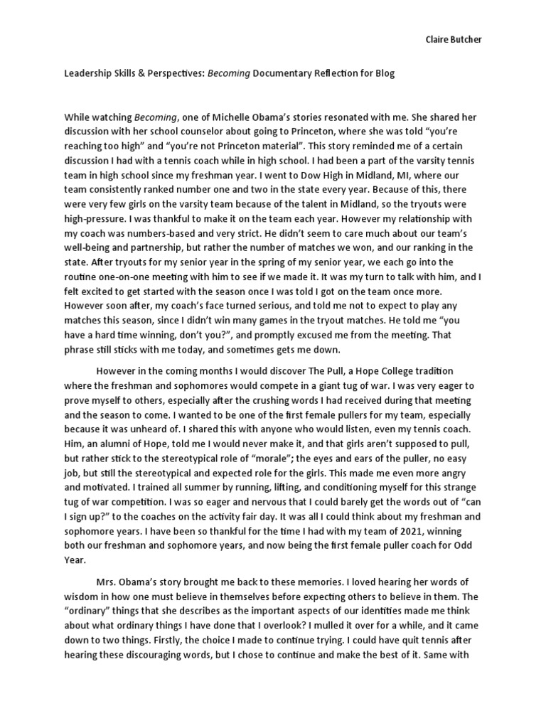 Becoming Doc Reflection Claire Butcher | PDF