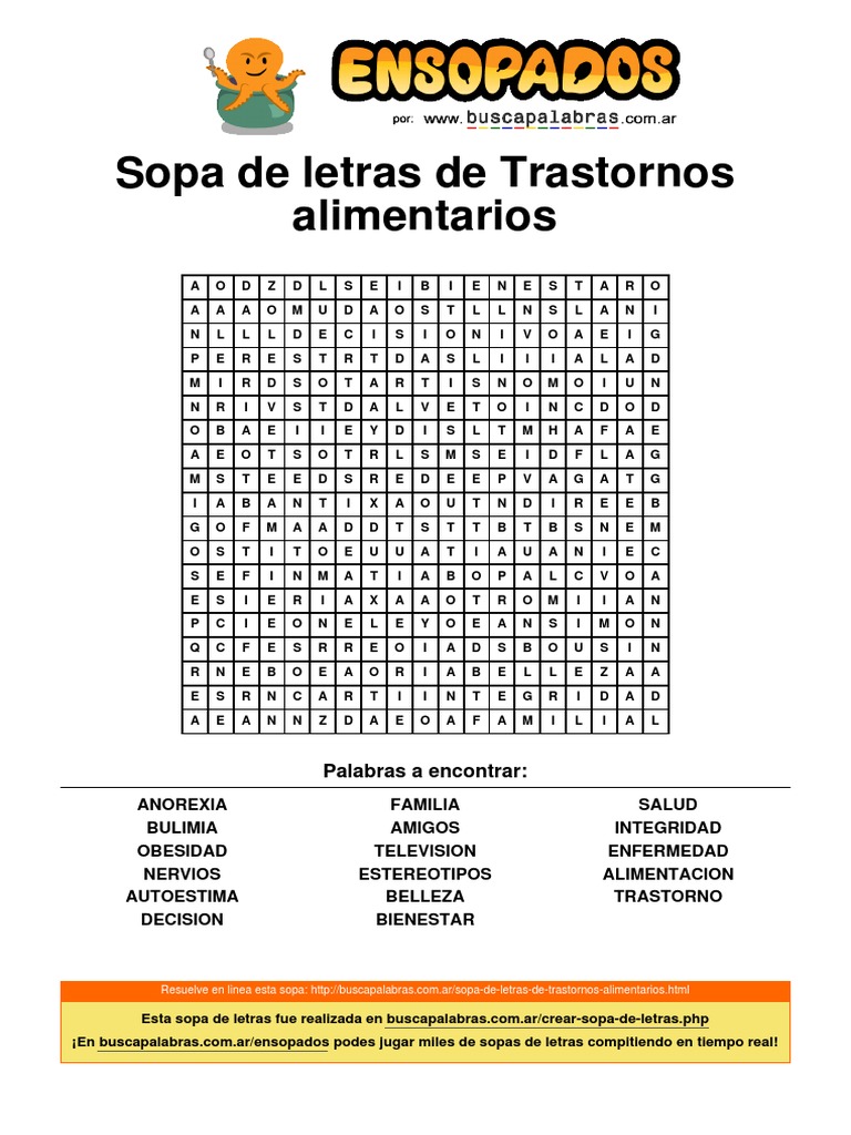 Sopa de Letras de Trastornos Alimentarios | PDF | Construccionismo ...