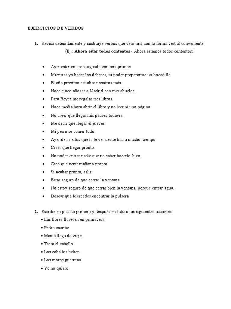 Ejercicios Prácticos de Verbos en Español | PDF | Verbo | Conjugación ...