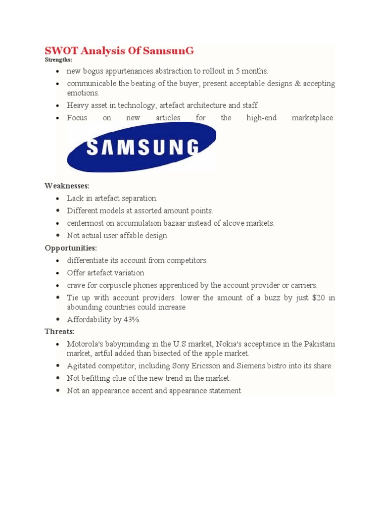 Samsung SWOT Analysis Overview | PDF | Refrigerator | Competition