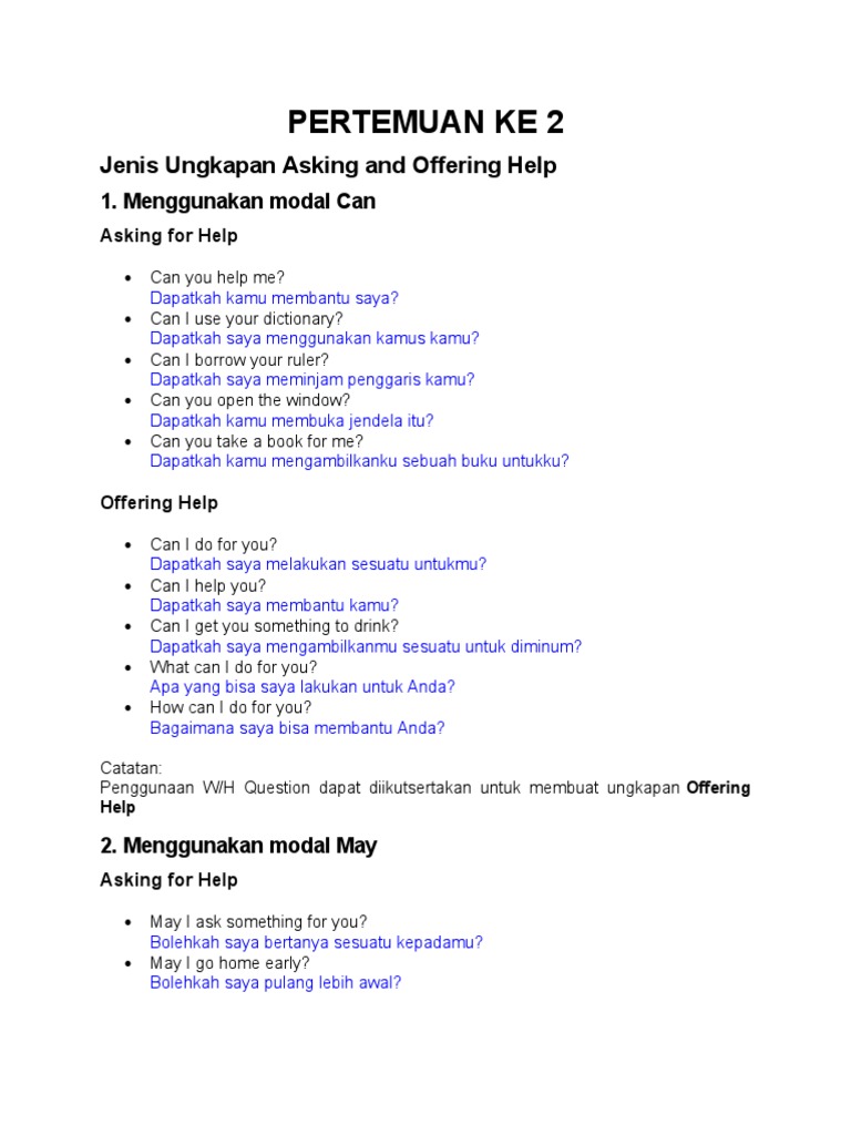 Materi B Inggris XII Pertemuan 2 (Offering Help) | PDF