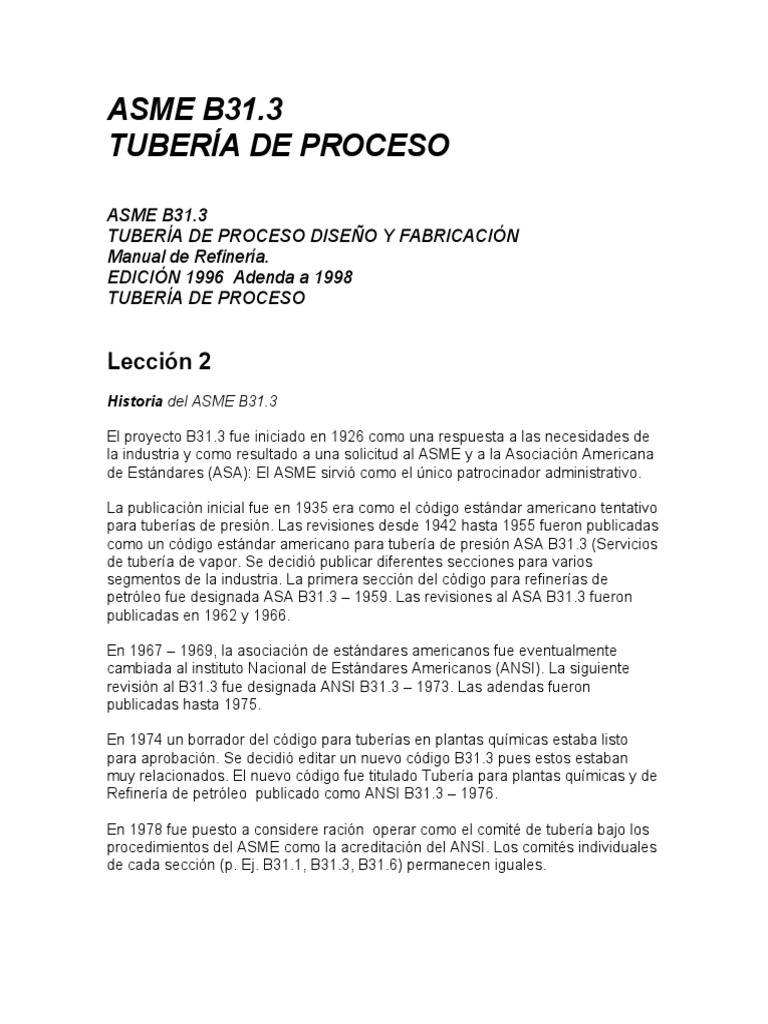 Asme B31.3 | PDF | Tubería (transporte de fluidos) | Diseño