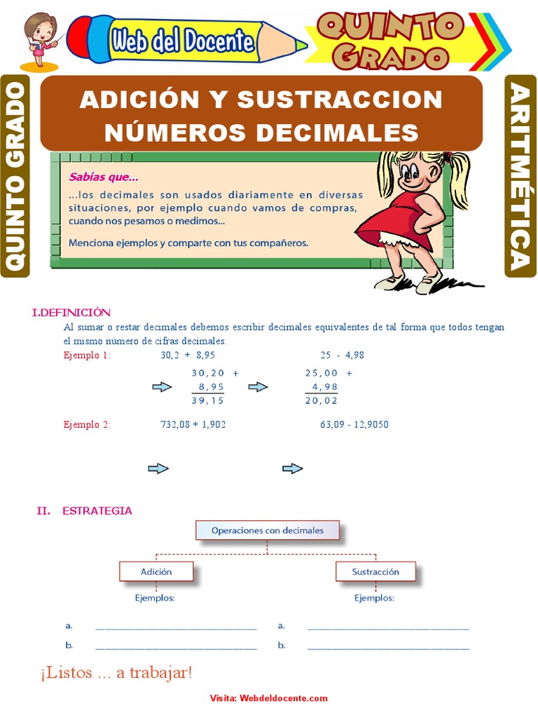 Hojas De Trabajo De Suma Y Resta De Decimales 1847933 | Resta Con