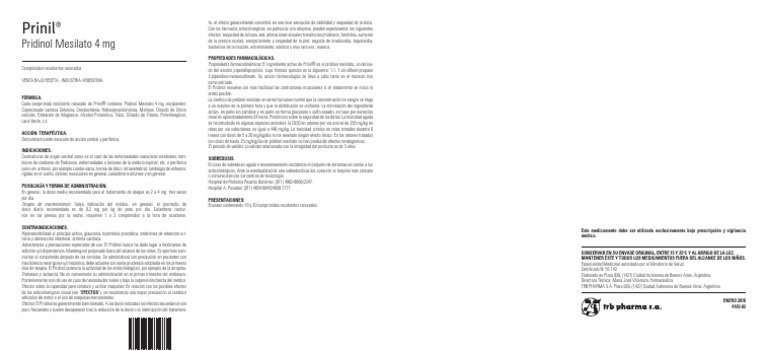 Prospect - Prinil 4165 02 | PDF | Farmacología | Tableta (Farmacia)