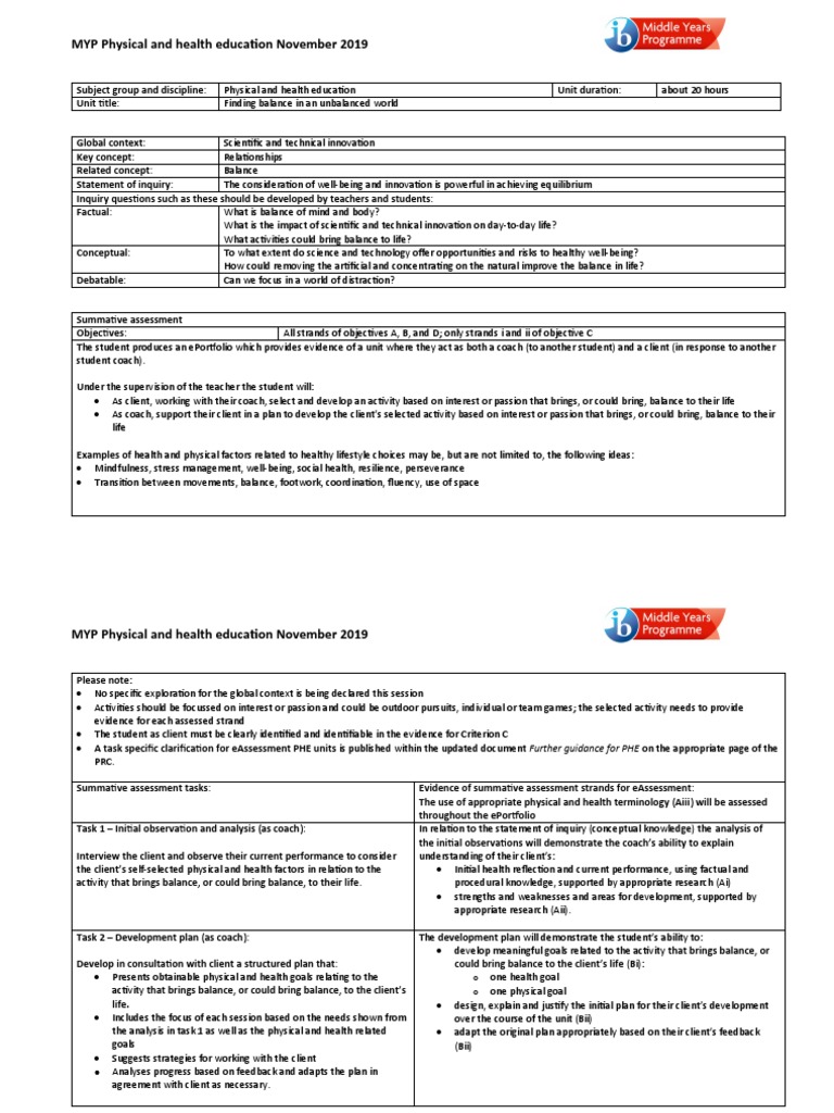MYP Physical and Health Education November 2019 | PDF | Applied ...