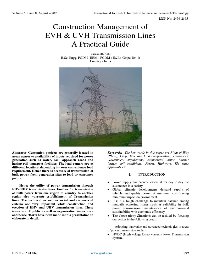 Construction Management of EVH & UVH Transmission Lines A Practical ...