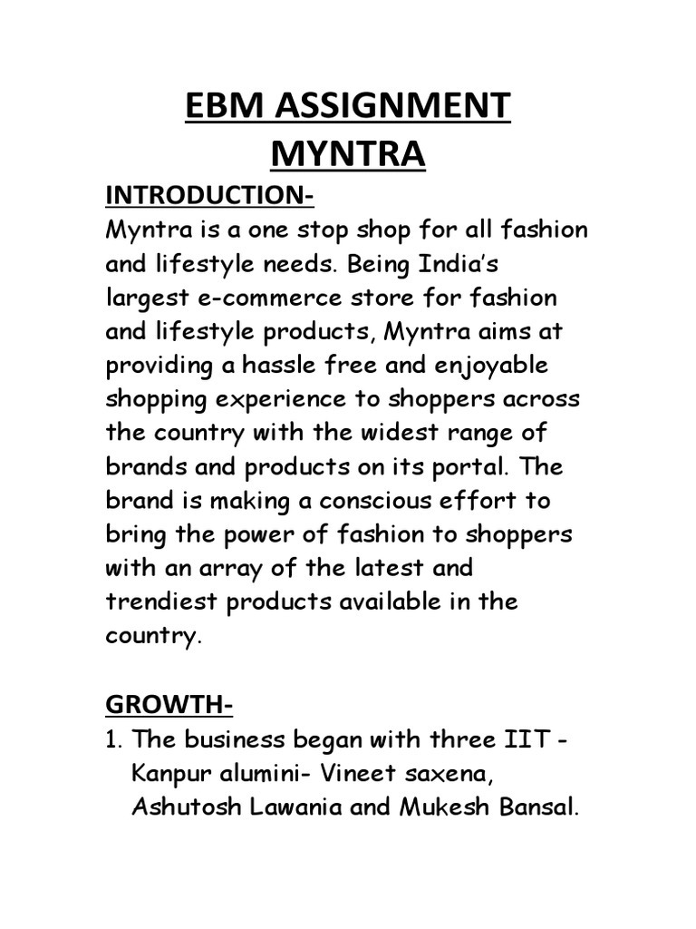Ebm Assignment Myntra: Introduction | PDF | E Commerce | Retail