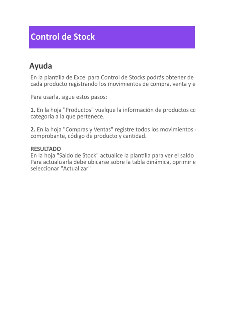 Planilla de Excel para Control de Stocks | Descargar gratis PDF ...