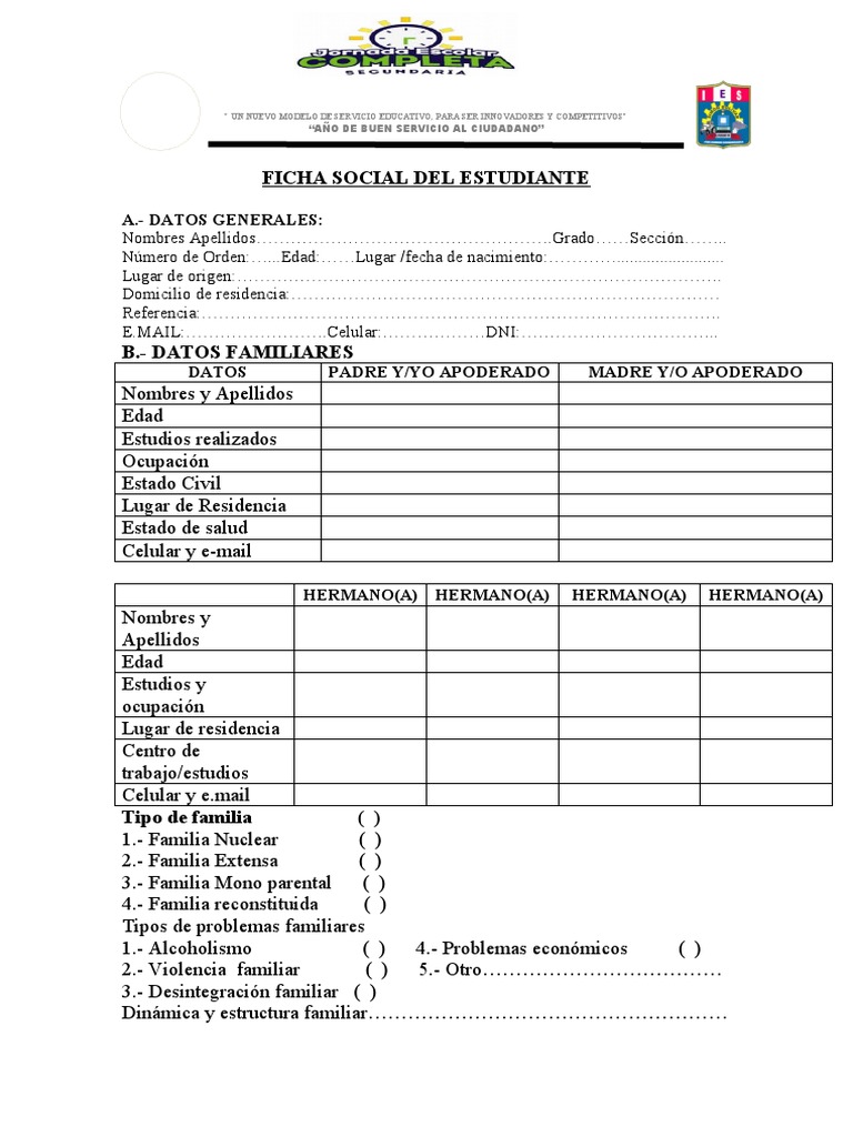Ficha Social Del Estudiante | PDF | Sociedad