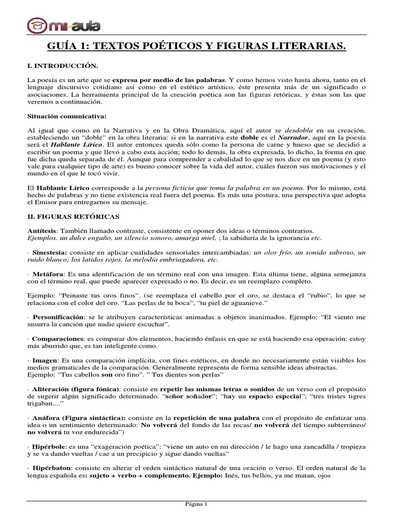 Guia 1 Textos Poeticos y Figuras Literarias | PDF | Poesía | Autor