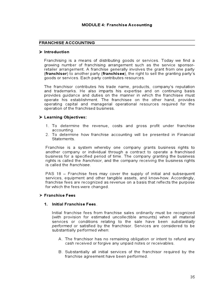 MODULE 4 - Franchise Accounting | PDF | Franchising | Revenue
