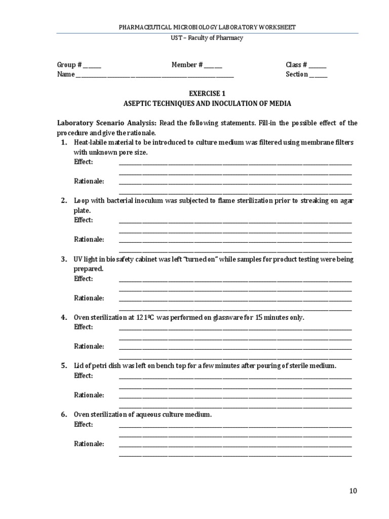 Laboratory Activity Sheet Exercise 1 Aseptic Techniques and Inoculation ...