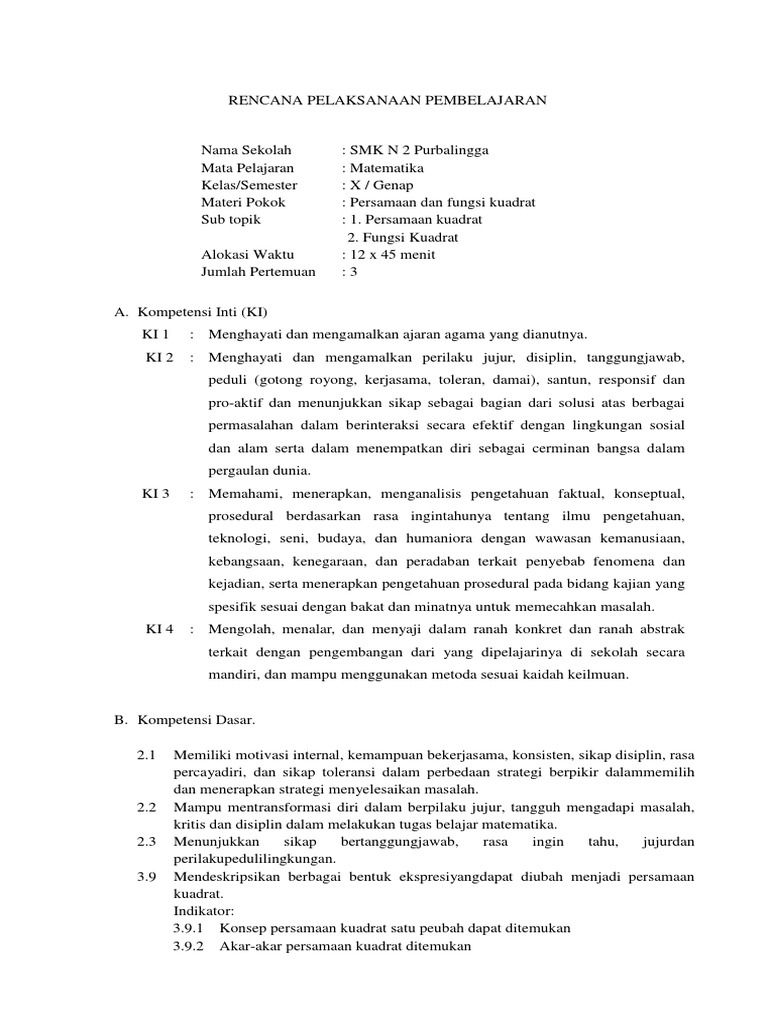 RPP Project Based Learning Matematika X | PDF | Metode & Bahan Ajar