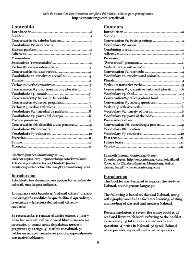 Librito Nahuatl Booklet 4pg | PDF | Mecánica del lenguaje | Sintaxis