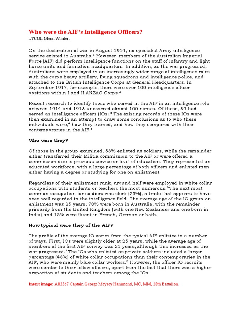 Who Were The AIF's Intelligence Officers | PDF | Corps | Staff (Military)