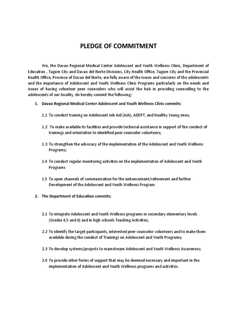 Pledge of Commitment | Download Free PDF | Adolescence | Health Care