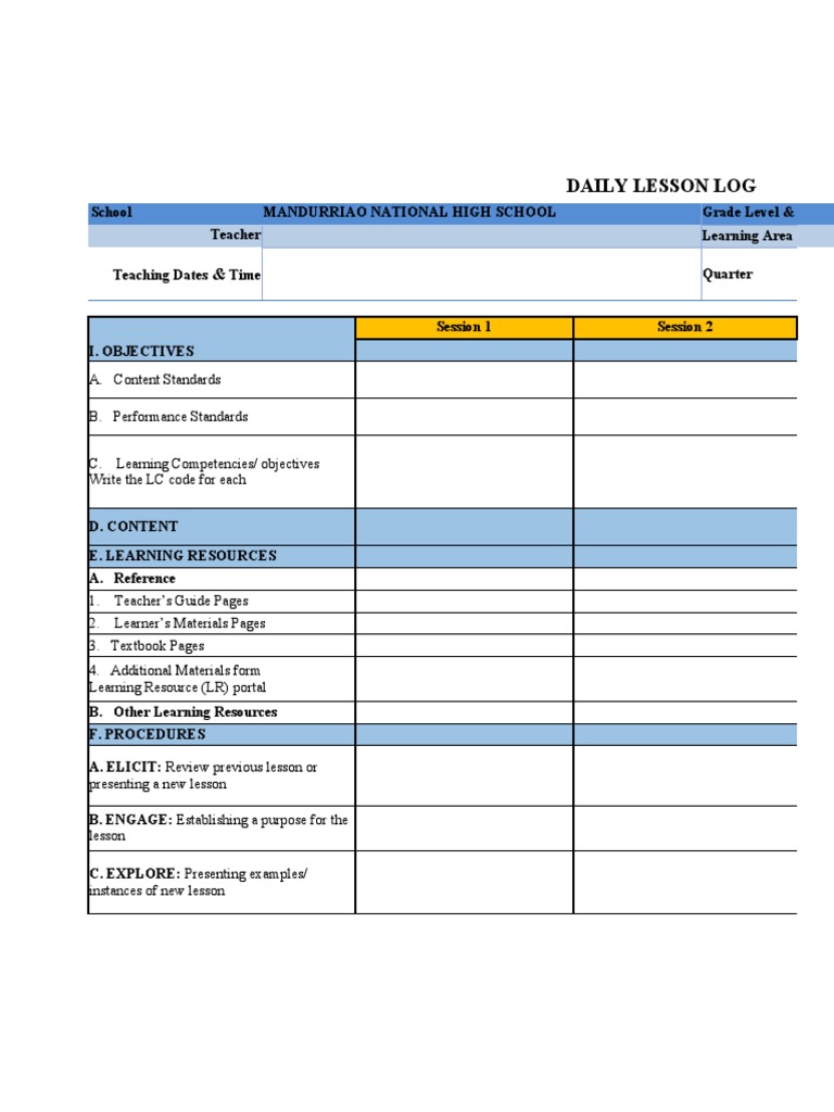 Daily Lesson Log (Template) | PDF | Education Theory | Teachers