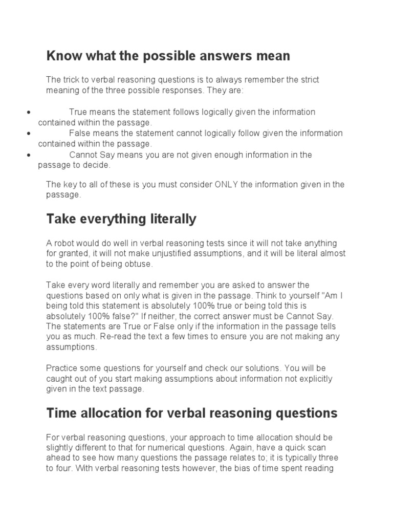 Know What The Possible Answers Mean | PDF | Test (Assessment) | Reason