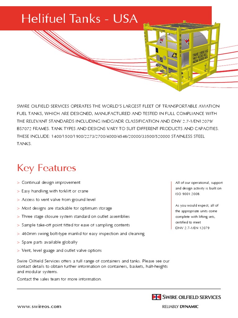 Swire Helifuel Tanks US Spec Sheet | PDF | Manufactured Goods | Vehicles