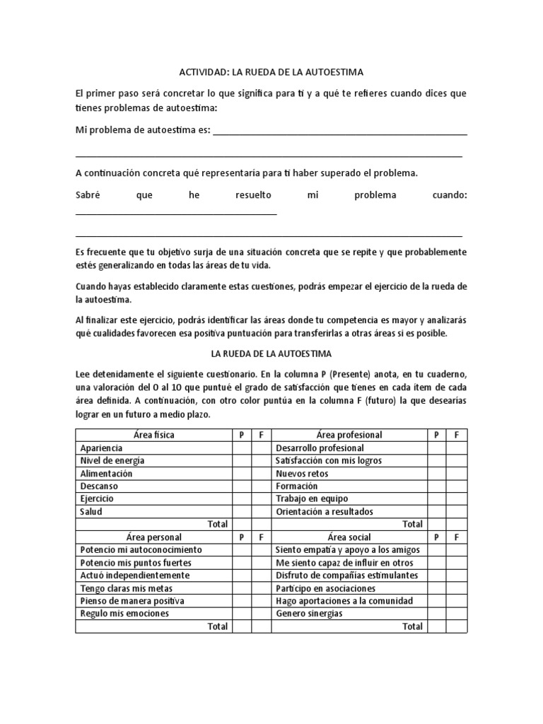 La Rueda de La Autoestima | PDF | Autoestima | Conceptos psicologicos