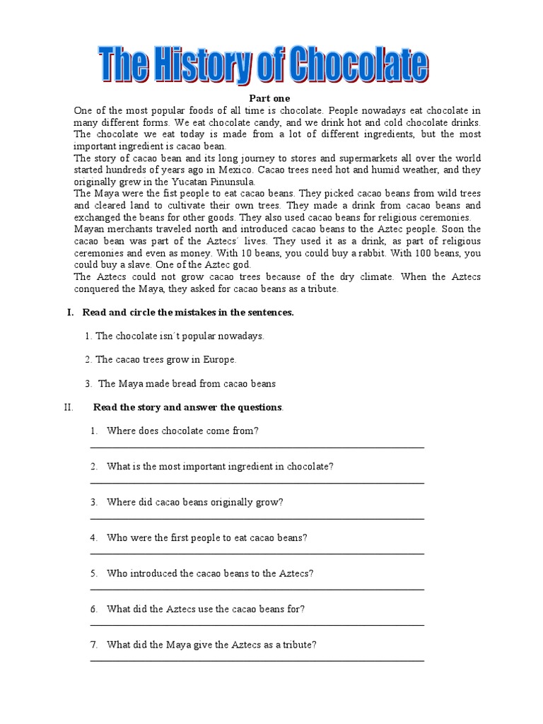 Reading - Comprehension 3333 | PDF | Chocolate | Cocoa Bean