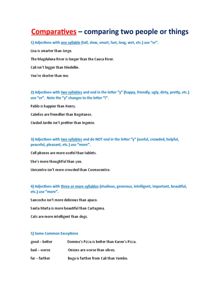Comparatives: - Comparing Two People or Things | PDF