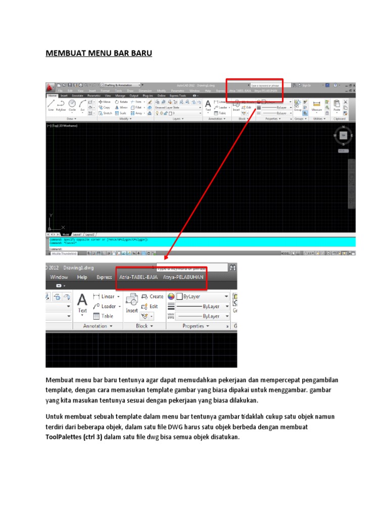 MEMBUAT MENU BAR BARU Autocad | PDF
