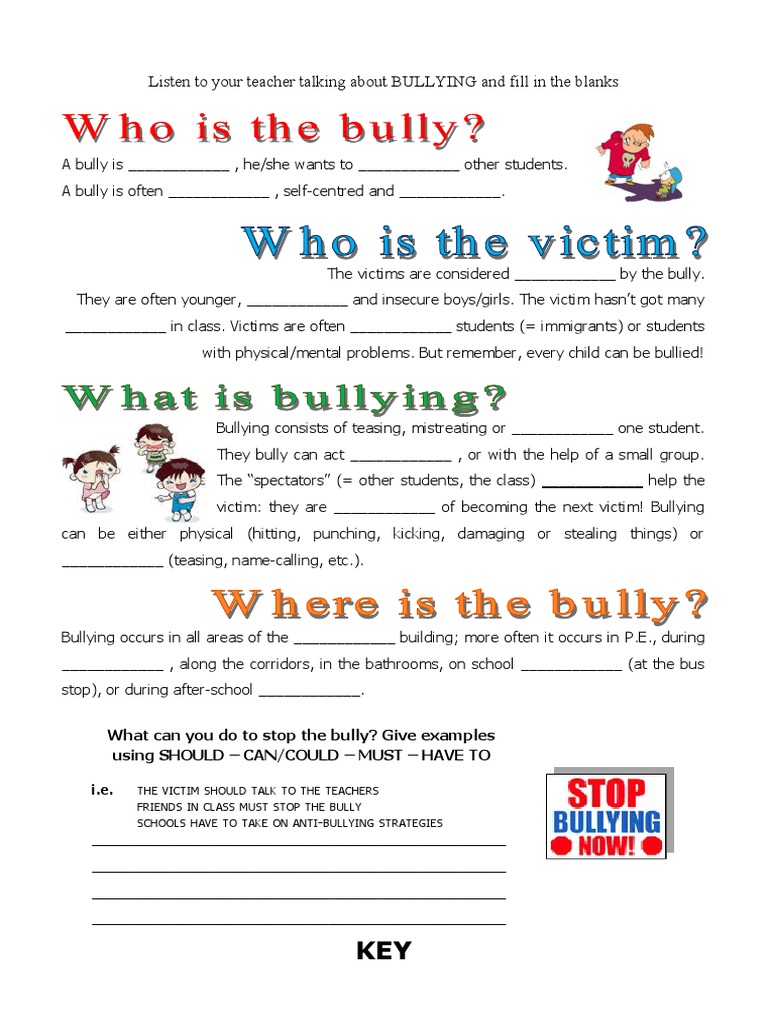Listen To Your Teacher Talking About BULLYING and Fill in The Blanks ...