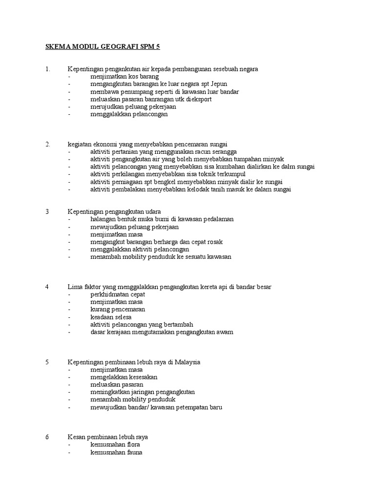 Skema Jawapan Esei Geografi SPM 5 | PDF