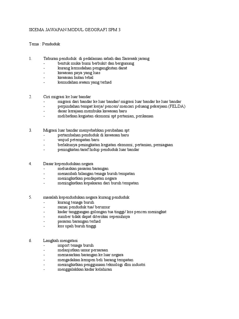 Skema Jawapan Esei Geografi SPM 3 | PDF