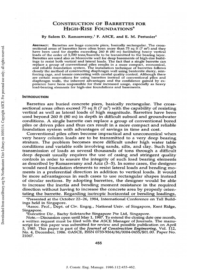 1986-Construction of Barrettes Fos High-Rise Foundation | PDF | Deep ...