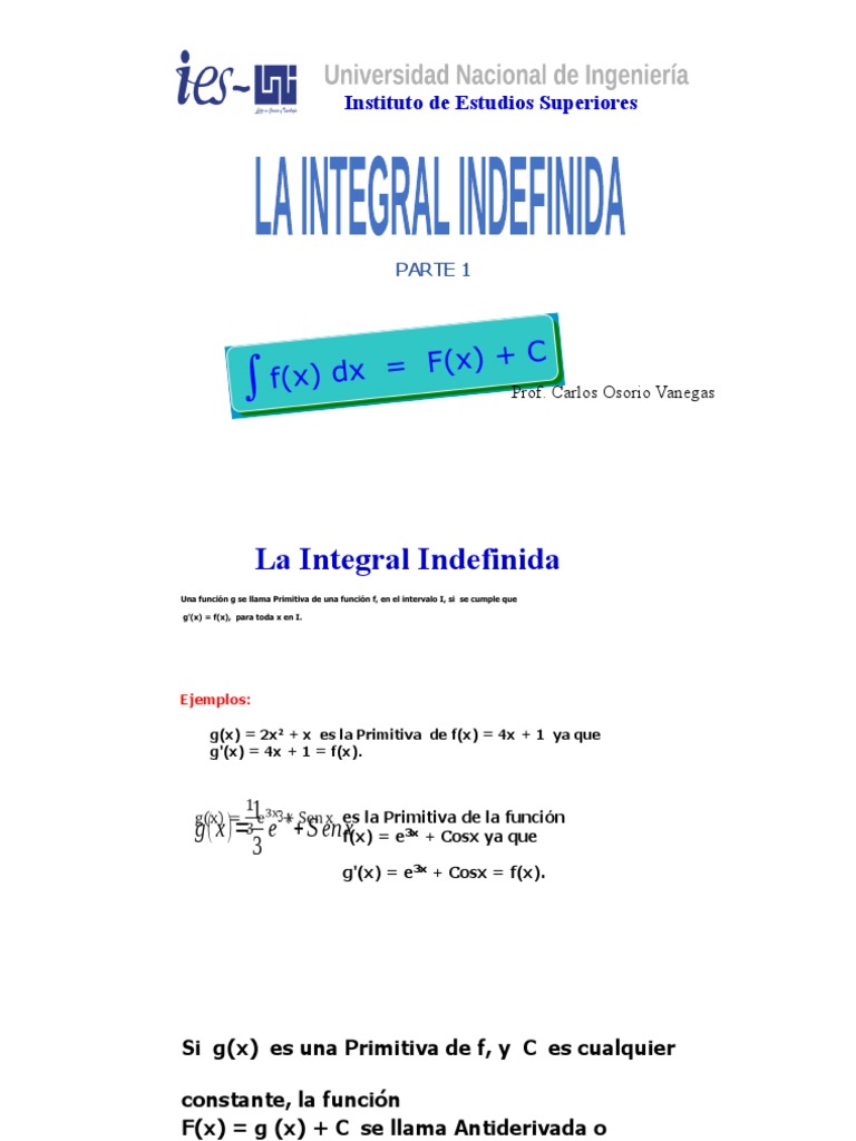Integral Indefinida Parte 1-1 | PDF | Integral | Cálculo