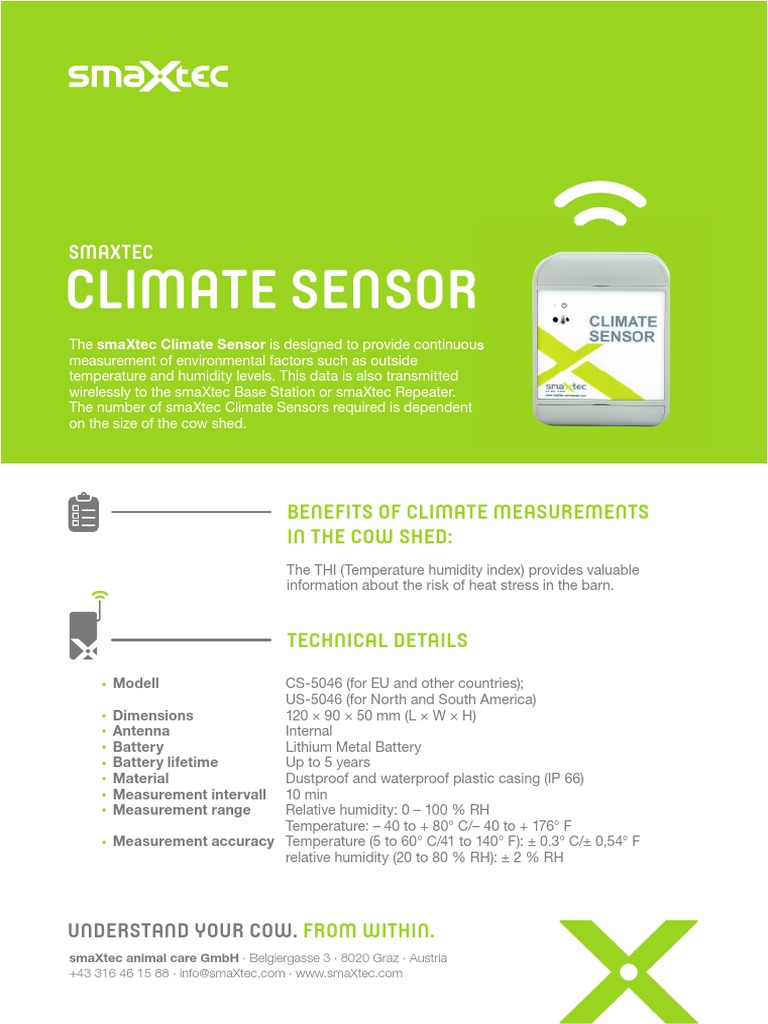 smaXtec Climate Sensor Specifications | PDF | Technology & Engineering