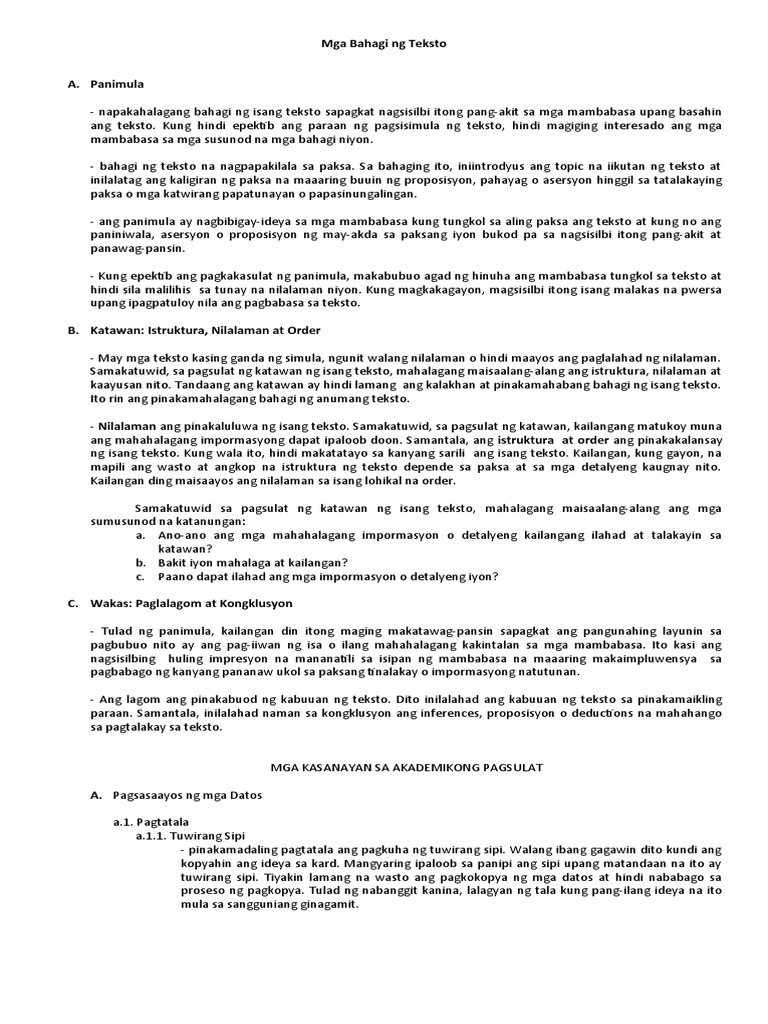 Mga Bahagi NG Teksto | PDF