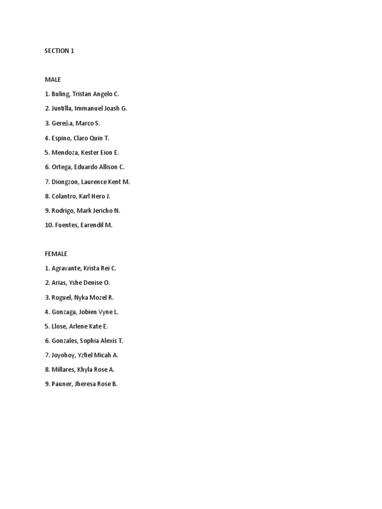 Grade 8 Student Section Names | PDF
